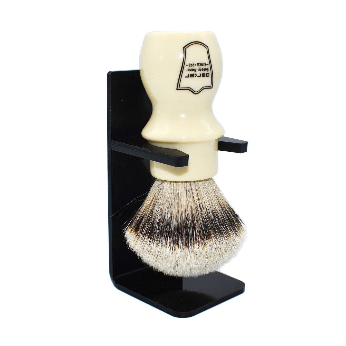 Parker Silvertip Badger Shaving Brush and Stand, Ivory Long Handle ...